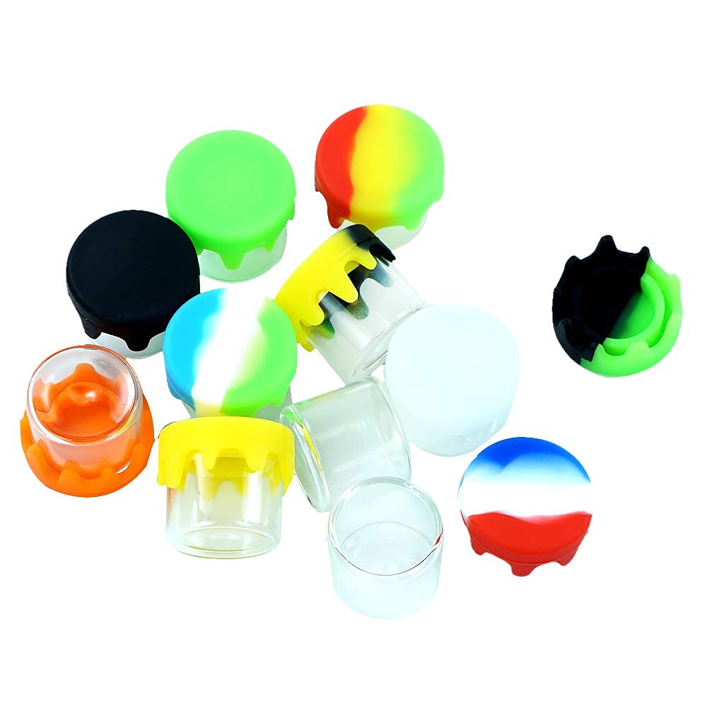 glass concentrate containers 6ml with silicone lids Non Stick glass wax container for Oil, Lip Balm,Cosmetic, Lotion, Cream, Eye shadow, (Color mixing) (100pcs)