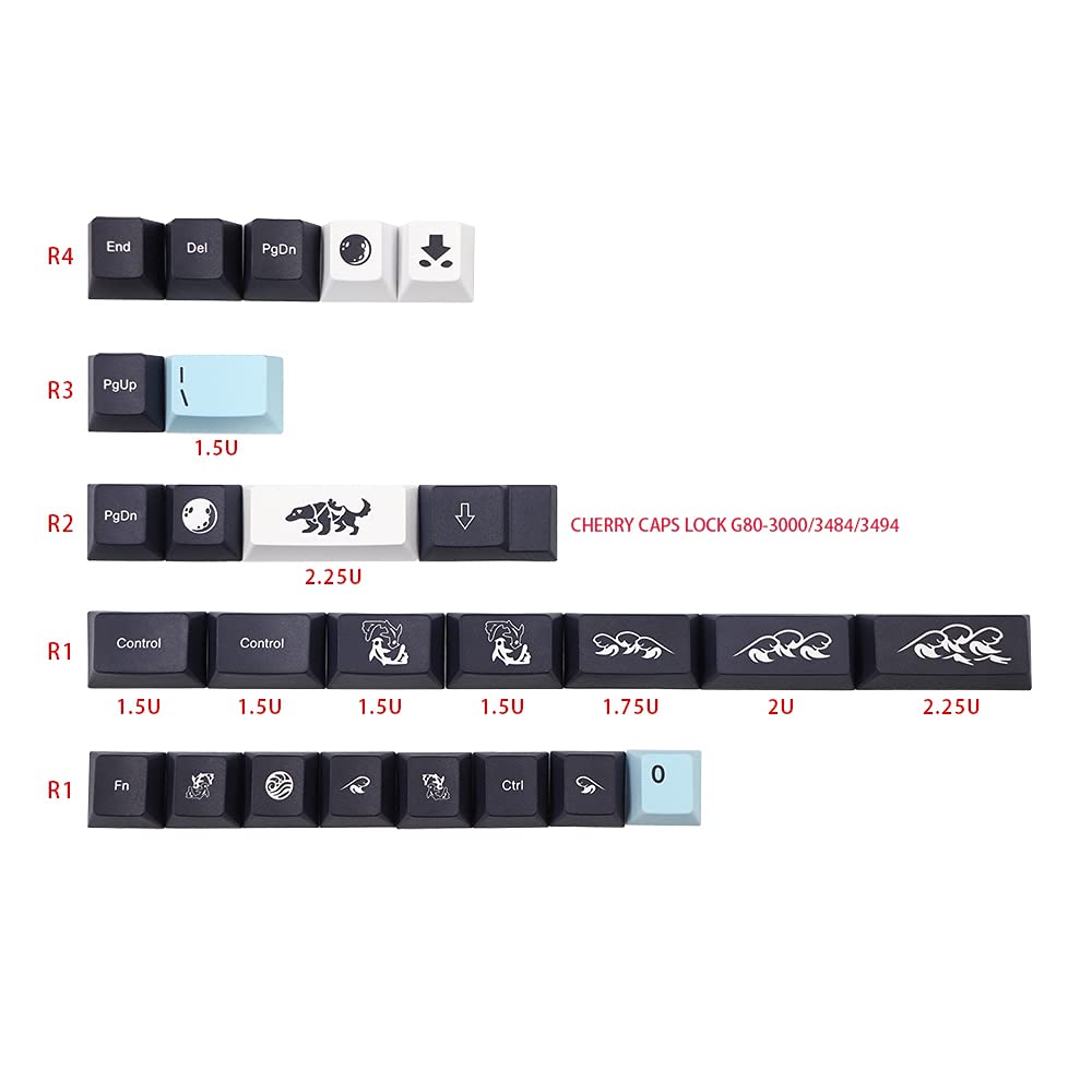 Lyzeous Subbed Mizu Keycap de Layout PBT Keycaps for MX Switch Mechanical Gaming Keyboard Cherry Key Cap