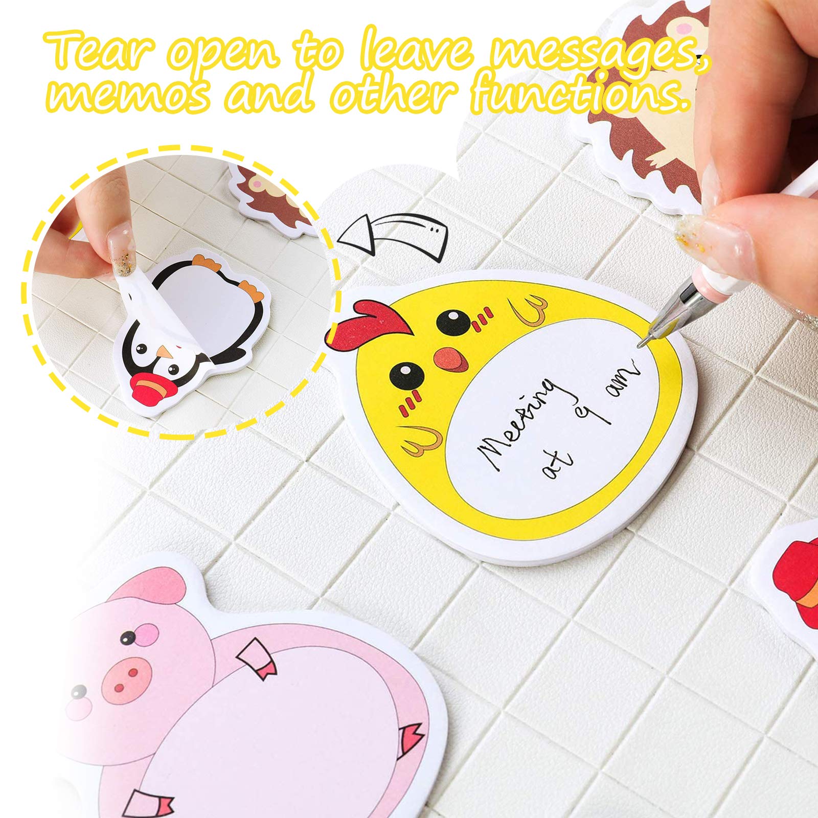 Gogmooi Cute Sticky Notes 30 Sets, Small Sticky Notes Cartoon Animal Postits Notes for Office, School and Home, 10 Styles