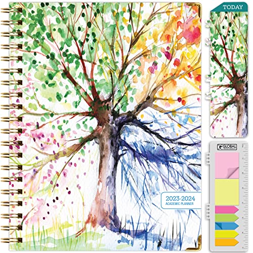 HARDCOVER Academic Year 2023-2024 Planner: (June 2023 Through July 2024) 8.5"x11" Daily Weekly Monthly Planner Yearly Agenda. Bookmark, Pocket Folder and Sticky Note Set (Tree Seasons)