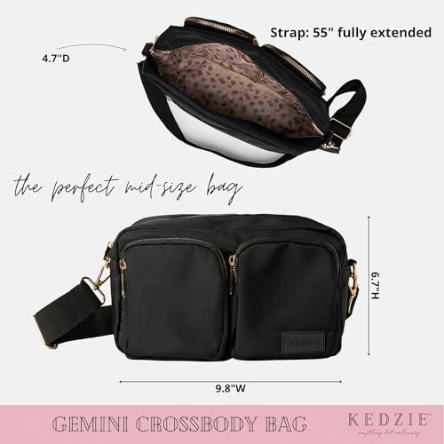 KEDZIE Gemini Crossbody Bag Shoulder Purse with Removable Strap Messenger Bag for Women, Girls - Black