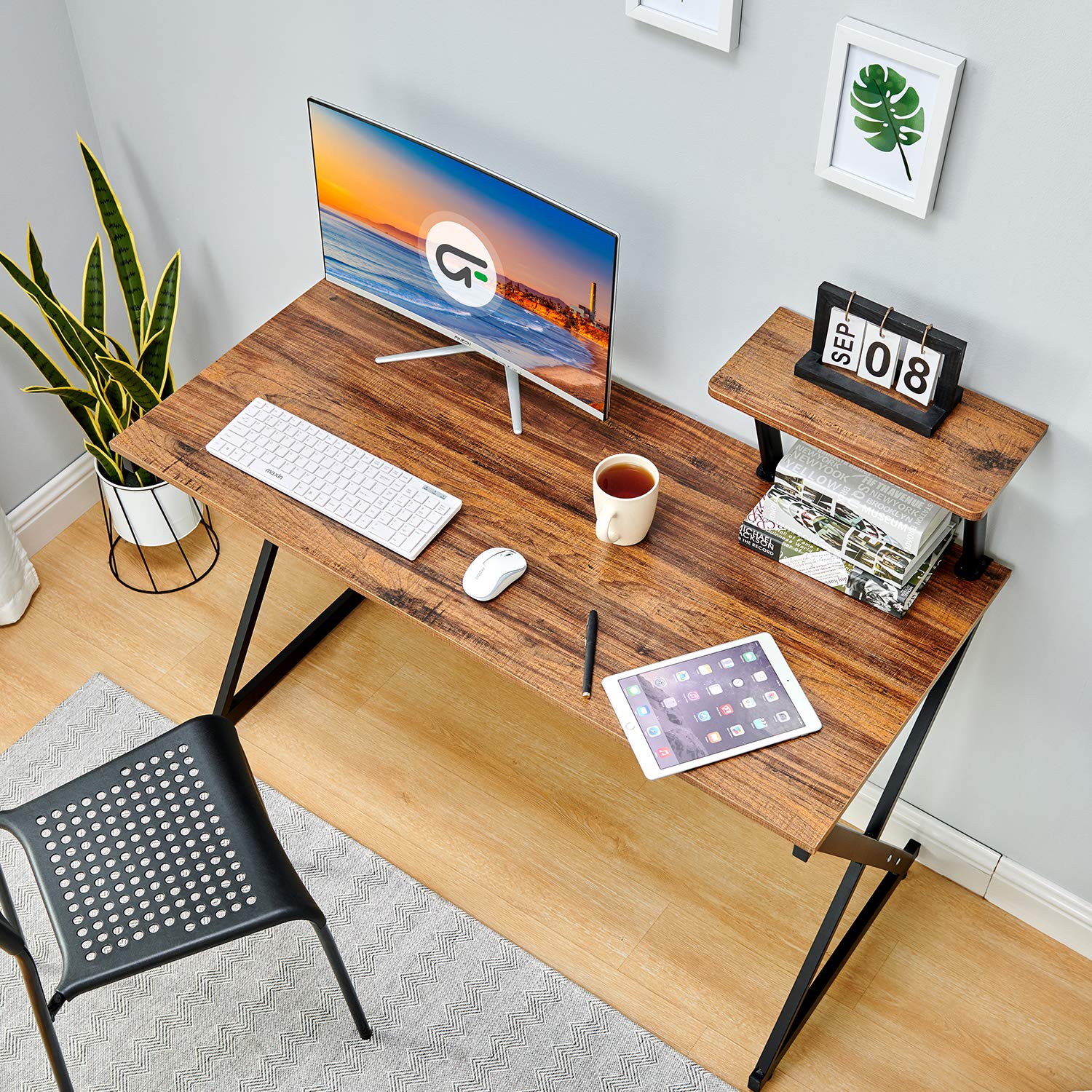 GreenForest Computer Desk 47” Small Writing Desk for Home Office Studying Gaming Laptop Table with with Moveable Shelf, Walnut
