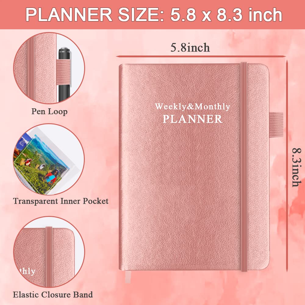 Hardcover Undated Planner for Any Year - Weekly & Monthly Planner & Journal to Track Goals, Perfect to Organize Your Daily Life, 5.85" x 8.25", Rose