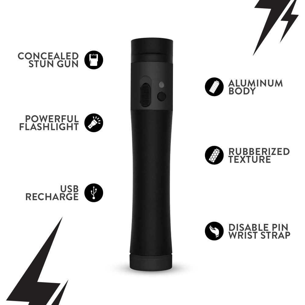 Guard Dog T-10000 Stun Gun Flashlight, Rechargeable with Safety Pin, Car Charger Included, Wrist Strap
