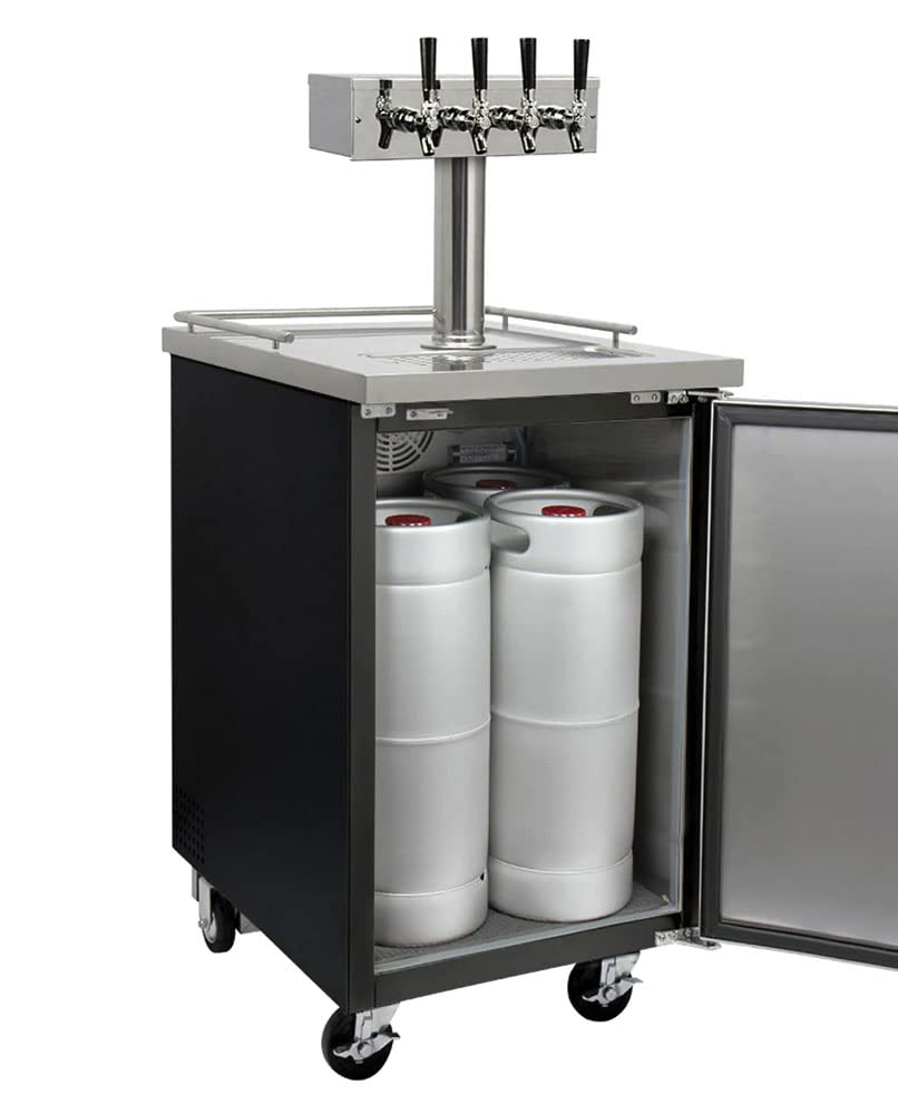 Kegco XCK-1B-4 Four Faucet Commercial Direct Draw Beer Dispenser Black Kegerator Keg Cooler