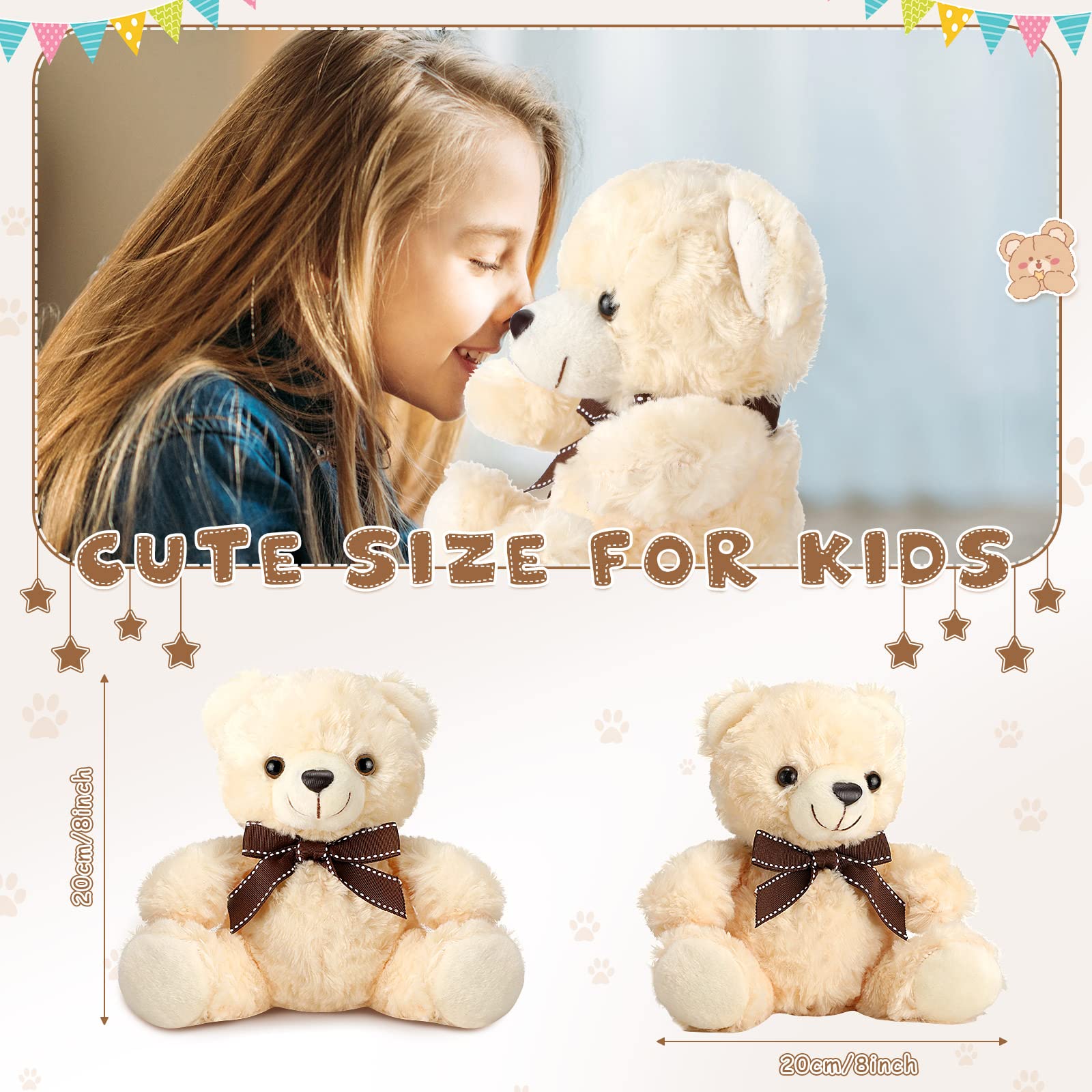 HyDren 9 Pcs Bear Stuffed Animals Bulk 8" Plush Bears Doll Soft Bear Toy with Ribbon Bow Wedding Birthday Easter Mother's Day Grad(Multicolor)