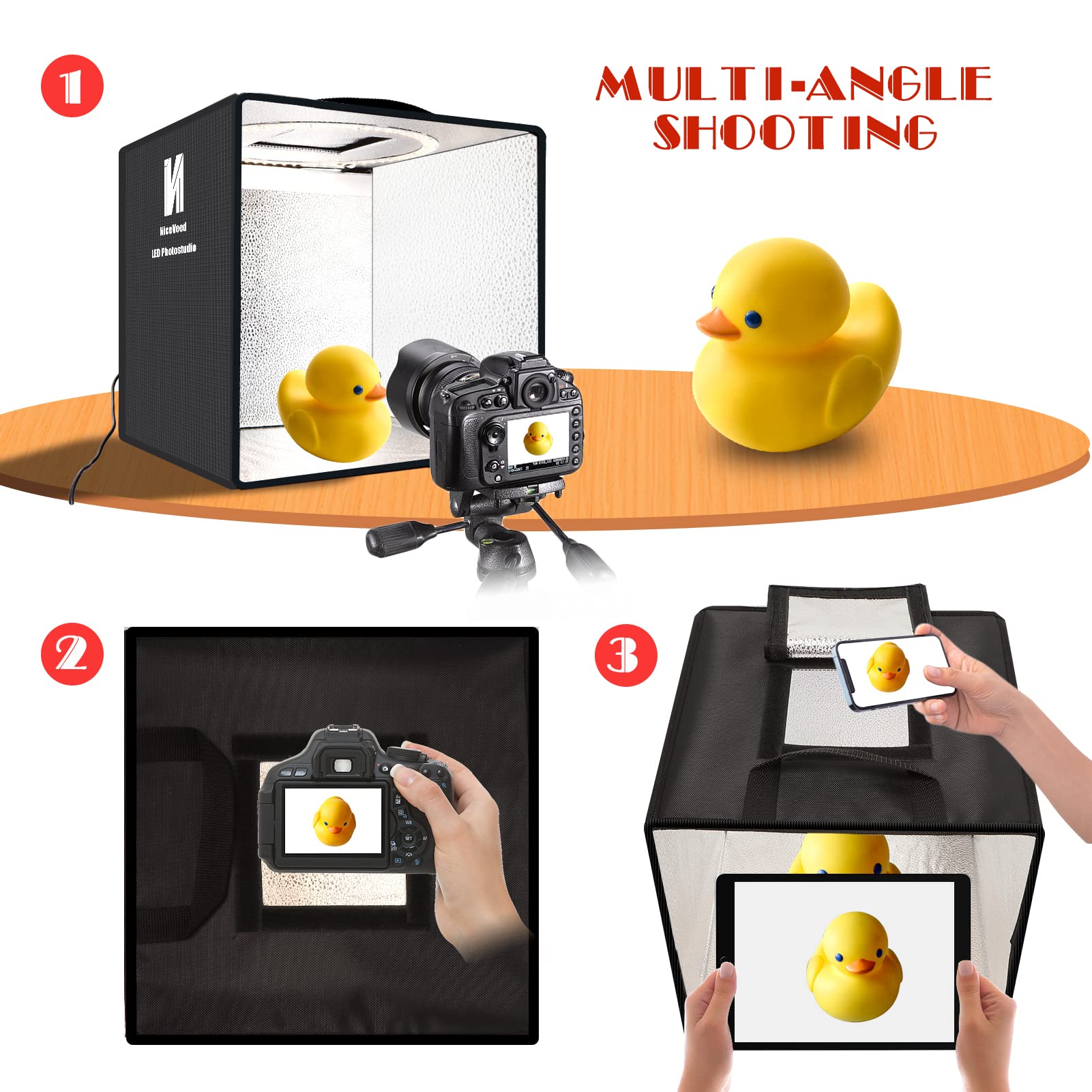 Light Box, NiceVeedi 12" x 12" Portable Photo Studio Box Shooting Tent, Dimmable Photography Lighting Box Kit with 112 SMD LED Bead, 6-Color Backdrops, Carrying Bag