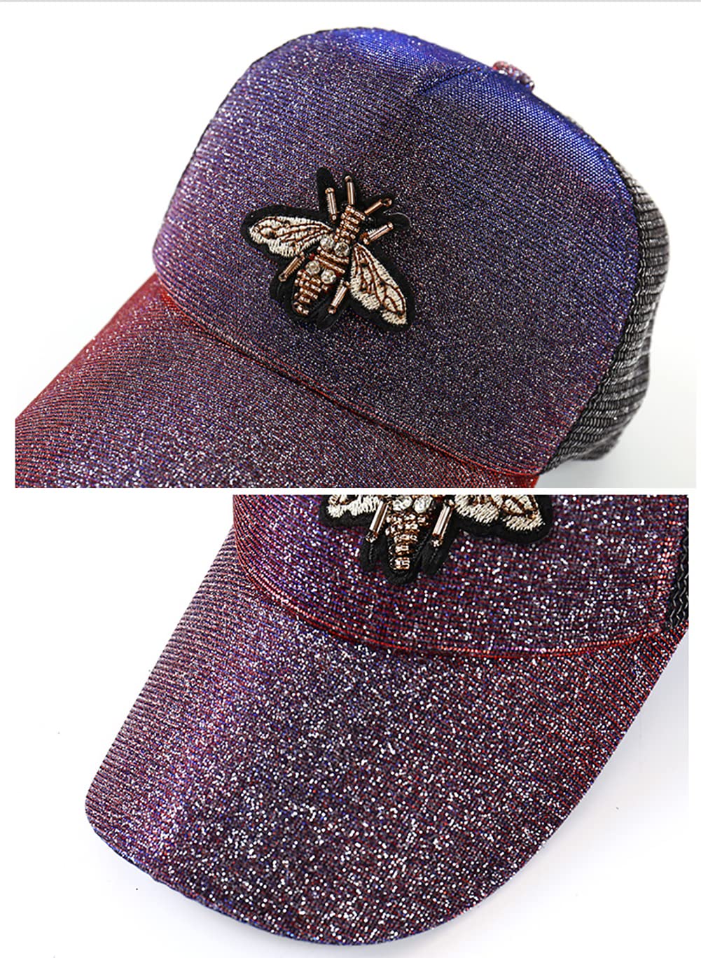 Gudessly Adjustable Breathable Rhinestone Baseball Cap for Women Bling Sequins Casual Sports Cap (T-Mesh Black)