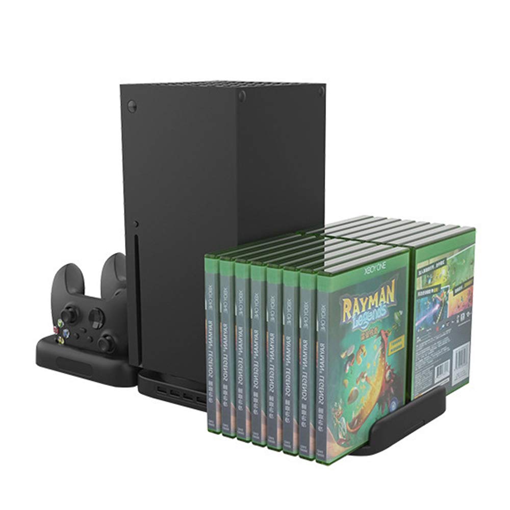 GOTRUTH 3-in-1 Vertical Stand for Xbox Series X, Dual Controller Charging Docking Station with 16 Games Storage 4 USB Port Compatible with Xbox Series X