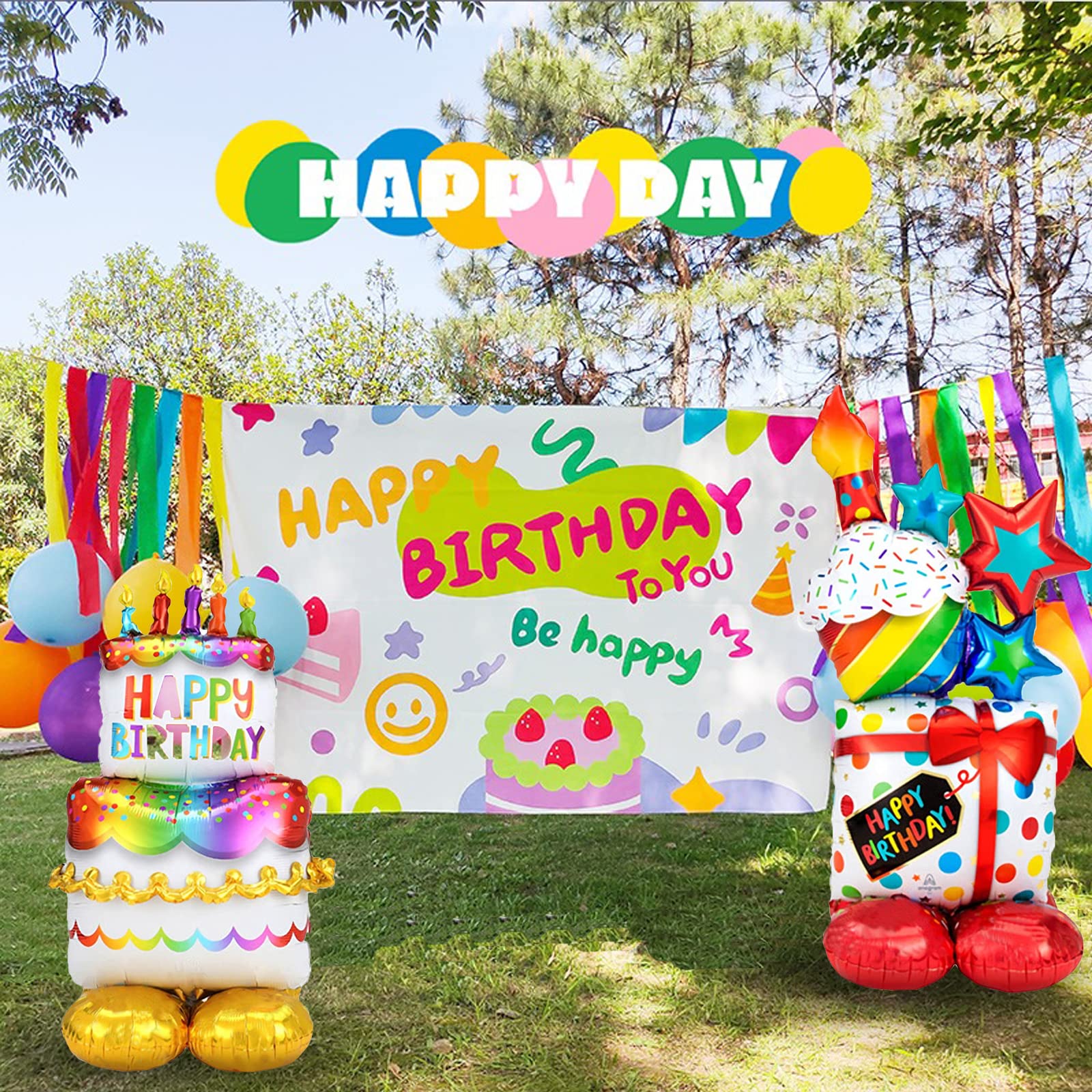 Happy Birthday Balloon Large Size Standing Birthday Balloon,Birthday Party Decorations Supplies Birthday Cake Balloon and Birthday Gift Balloon