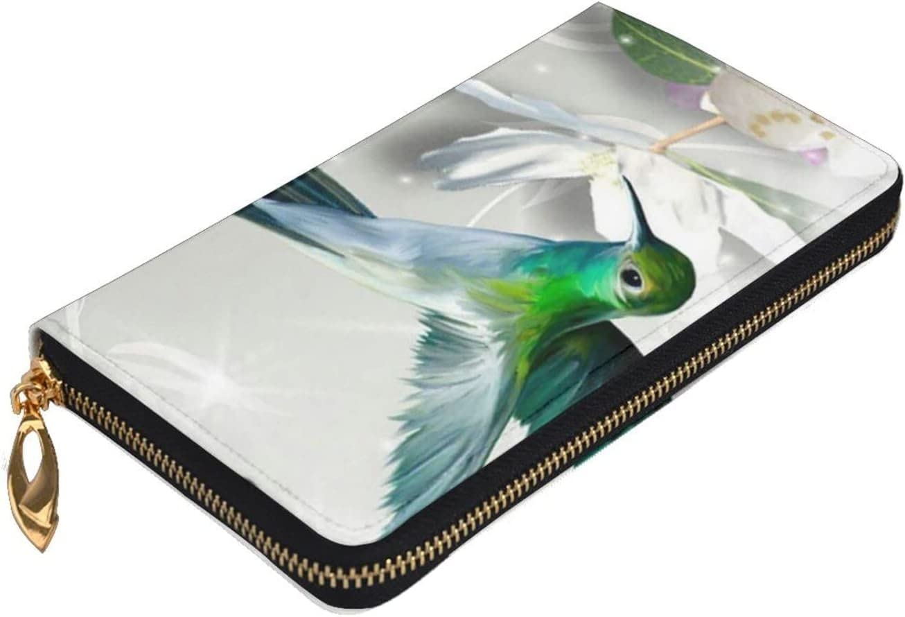 Hummingbird Gathering Honey Leather Wallet Long Clutch Purse Fashion Wristlet Handbag