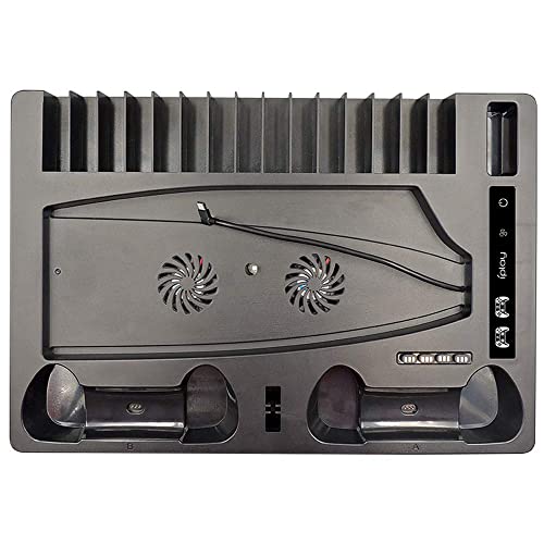 GOTRUTH Vertical Stand for PS5 with 2 Charging Station, 2 Cooling Fan with 15 Game Storage, 1 Pulse 3D Headset Holder, 1 Media Remote Storage