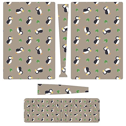 Irish Shamrock Clovers Puffins Full Protective Skin Cover Design Wrap Decal Sticker Compatible with PS5 Digital Edition Console and Controller