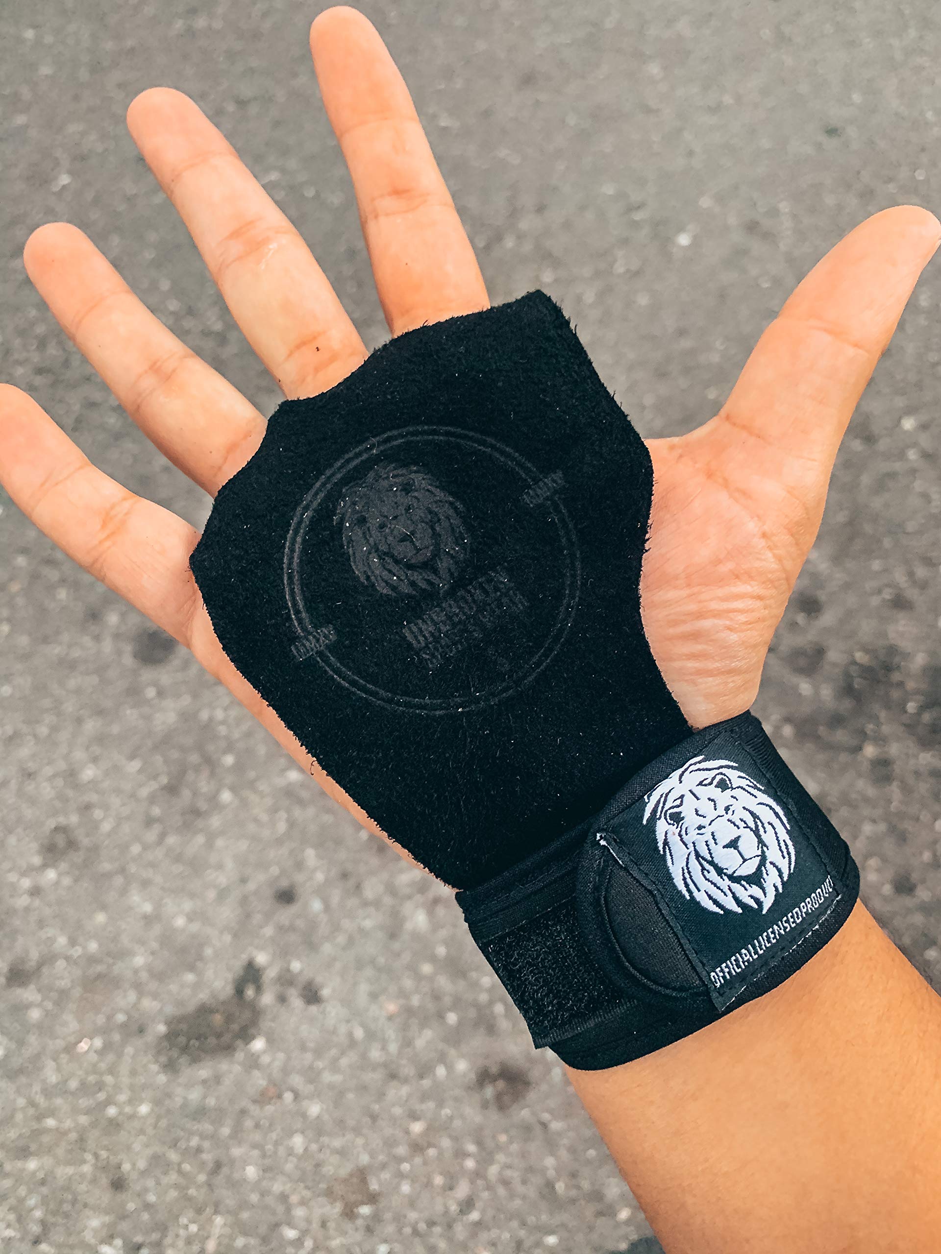 Gymnastics Grips - Hand Wrist Lift Gloves perfect for WOD, pullups, Weight Lifting, Chin ups, Training, Exercise Protects Palms! Black Suede Leather + Neoprene Wrist support (black, medium)