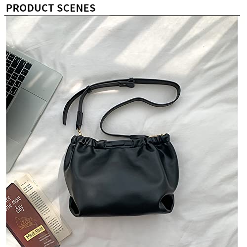 Jomenji Small Crossbody Bags for Women,Soft Leather Shoulder Bucket Purse, Black