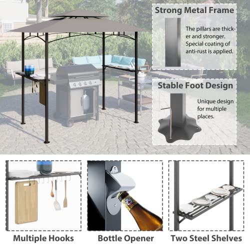 Grill Gazebo, Double Tiered BBQ Gazebo,8'x 5' Grill Canopy,Patio Canopy Tent for Barbecue and Picnic Outdoor (Gray)