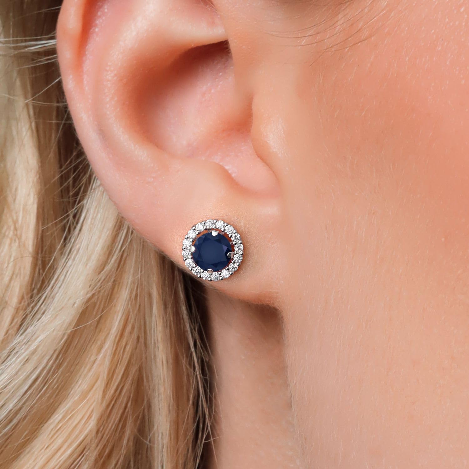 Gem Stone King 925 Sterling Silver Round 6MM Gemstone Birthstone Removable Jacket Stud Halo Earrings for Women