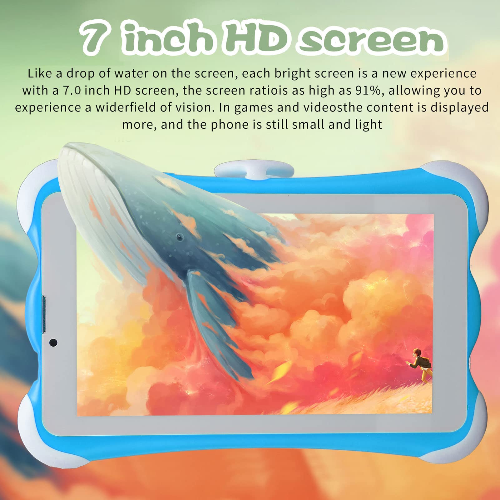 Haofy Toddler 7 Inch Tablet Blue Kids Tablet 3GB RAM 32GB ROM Animation Multifunction MTK6582 CPU Processor 3 Card Slots for Games (US Plug)