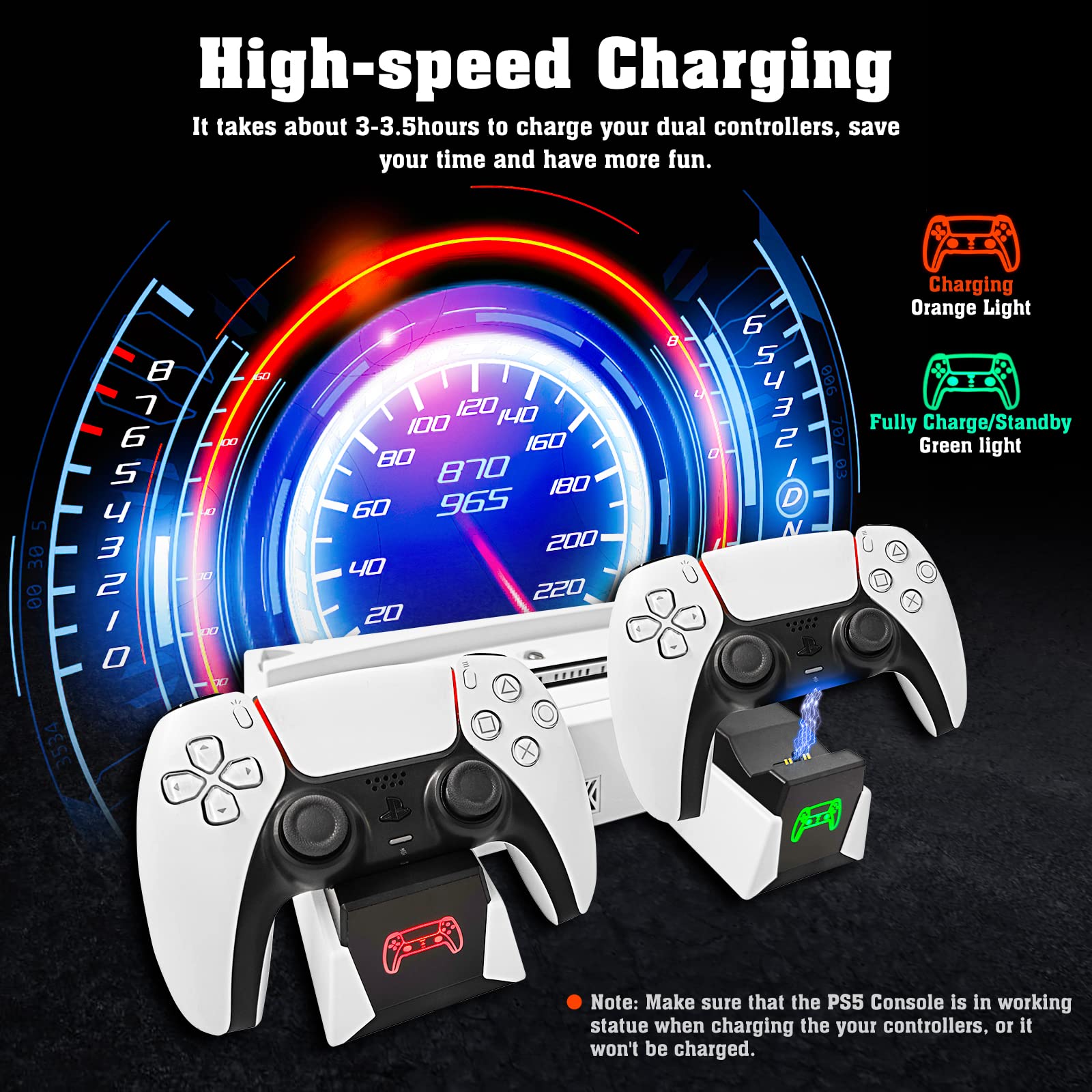 Ideashop PS5 Stand with Cooling Fan and Dual Controller Charger Station, PS5 Vertical Stand for Playstation 5 PS5 Console, with Headset Stand, 3 Levels Adjustable Fans Speed, 11 Game Rack Organizer