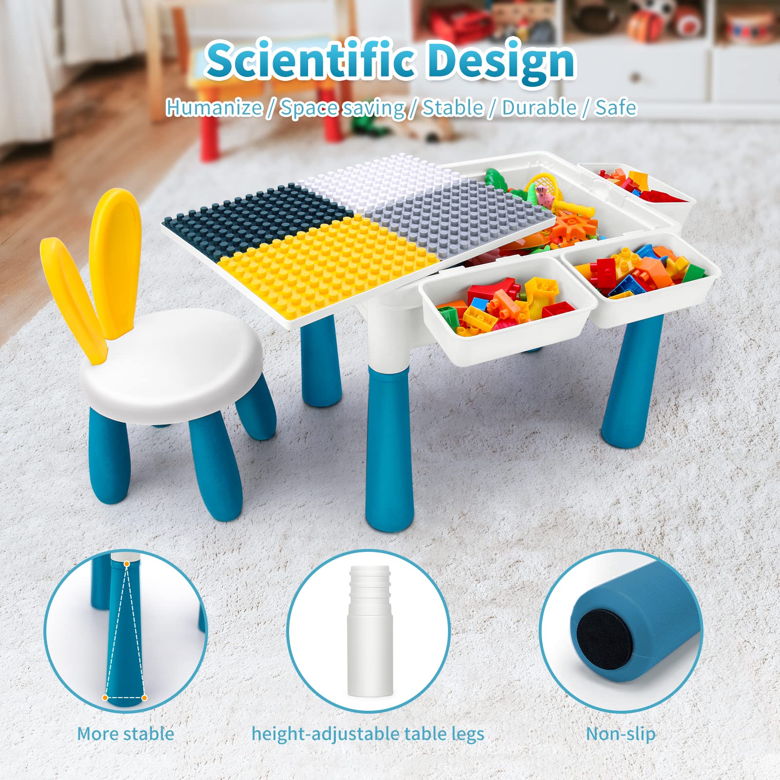JONEALA Double Sided Kids Activity Table Set, 5-in-1 Multi Play Sand Water Table Toys, 105pcs Marble Run Building Blocks Table for Toddlers Age 1 2 3 Boys Girls, Toy Storage & Adjustable Heighten