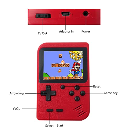 Handheld Game Console Connect to TV and Two Players (Red) Mini Electronic Game Console with 2.8-Inches Color Screen Variety of Games Super Long Working Time with 4-6 Hours by GRABOTE