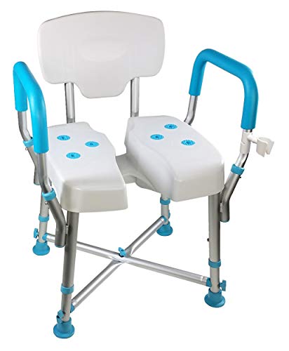 MedGear A-0273A DURA Hygienic Cutout Shower Chair with Back and Arm Rests Including Free Clip-on Shower Head Holder
