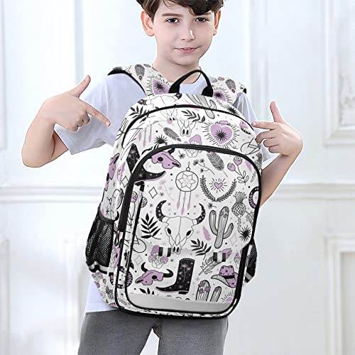 Glaphy Western Cowboy Boho Cactus Skull Dream Catcher School Backpack Lightweight Laptop Backpack Student Travel Daypack with Reflective Stripes