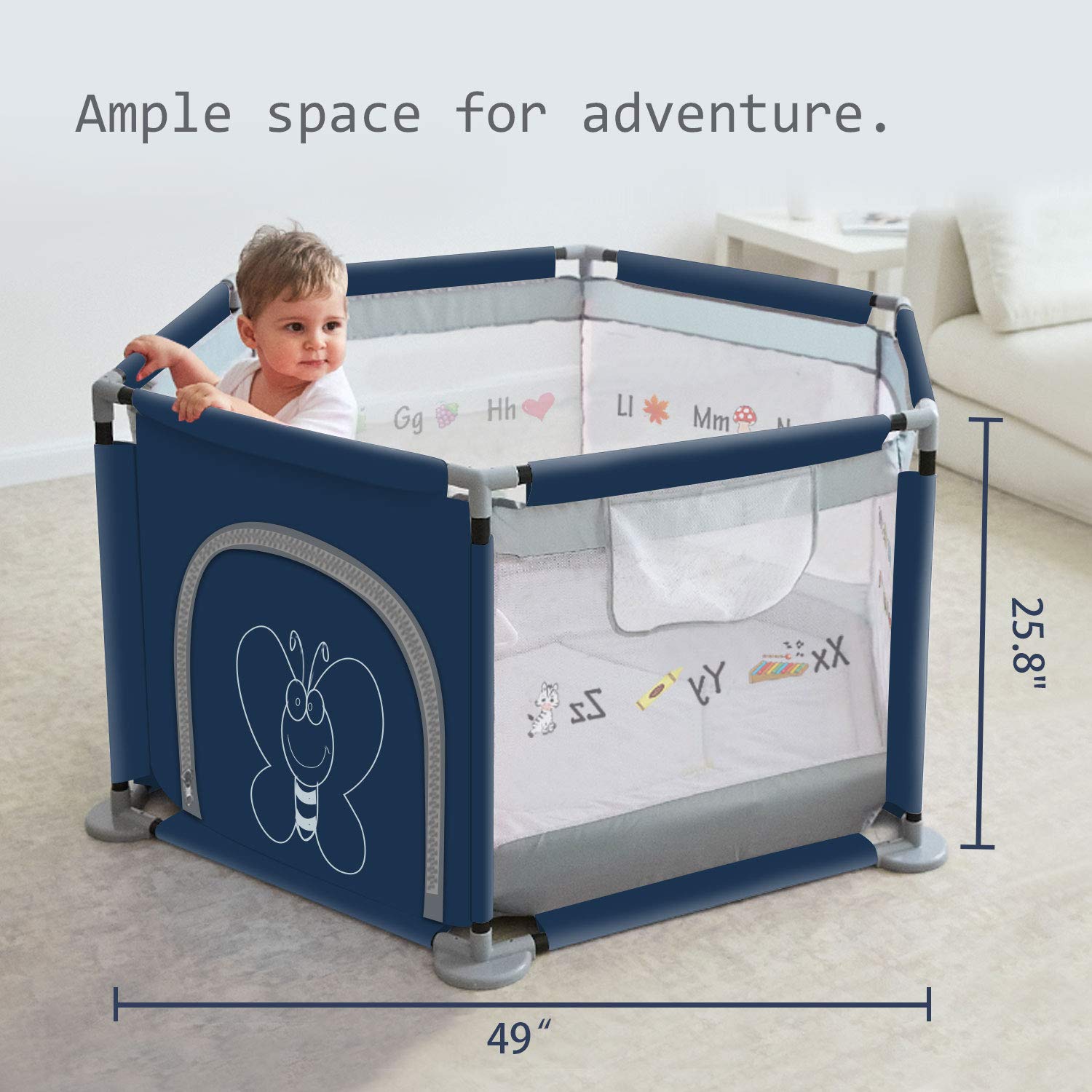 GrowthPic Baby Playpen, Playard for Baby and Toddlers- Safety Play Pen for Infants with Early Educational Design, Lightweight, 6-Panel
