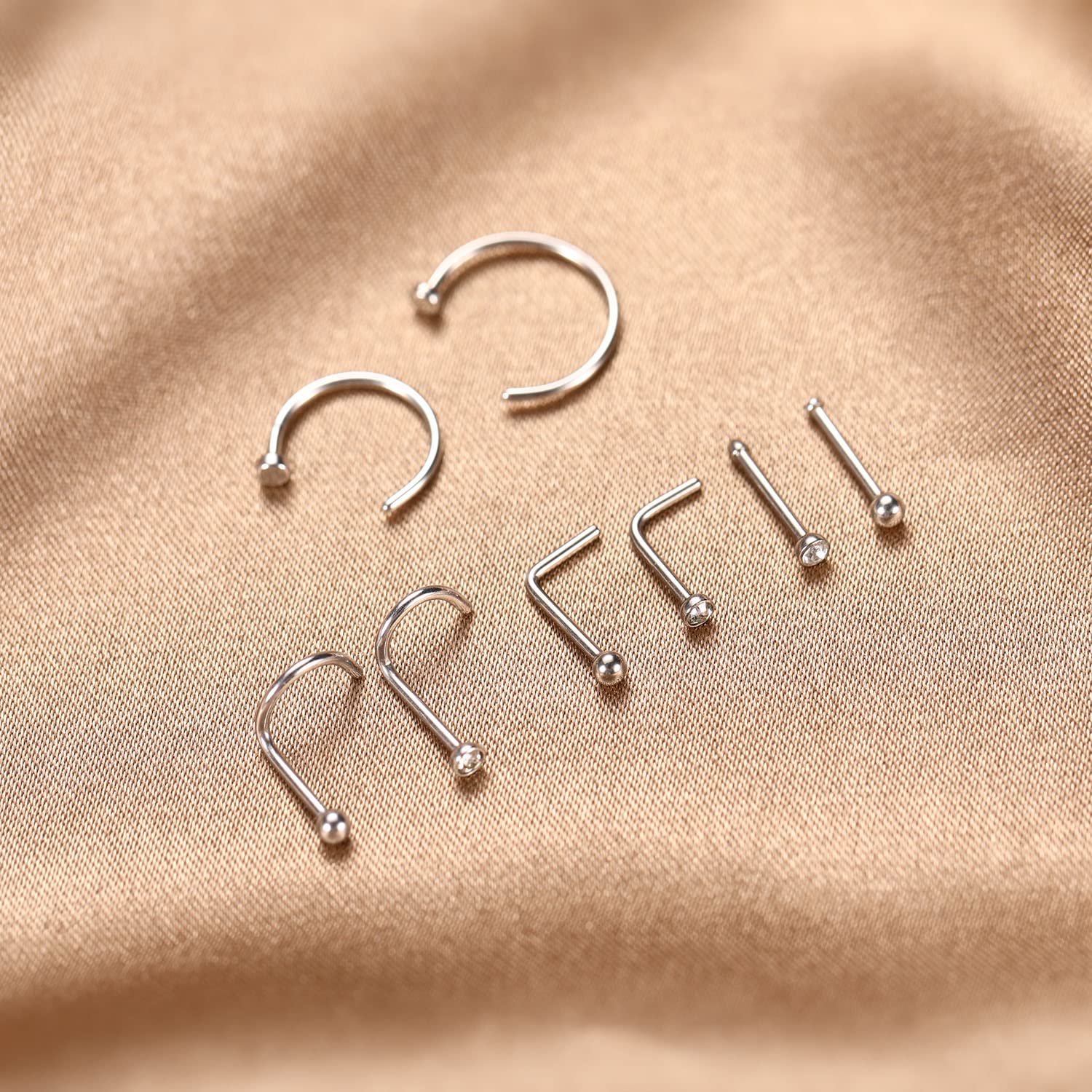 GAGABODY G23 Titanium 20G Nose Ring Hoop 2mm Press Fit Crystal Gem Nose Screw Nose Studs Ring L-Shaped Bone Piercing Jewelry