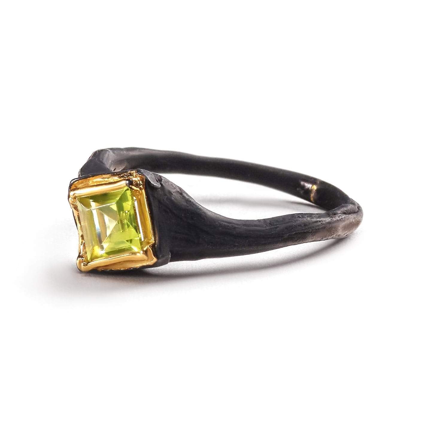 german kabirski 925 Sterling Silver Green Peridot Handmade Ring with Gold and Black Anthracite Plating Size 6.5