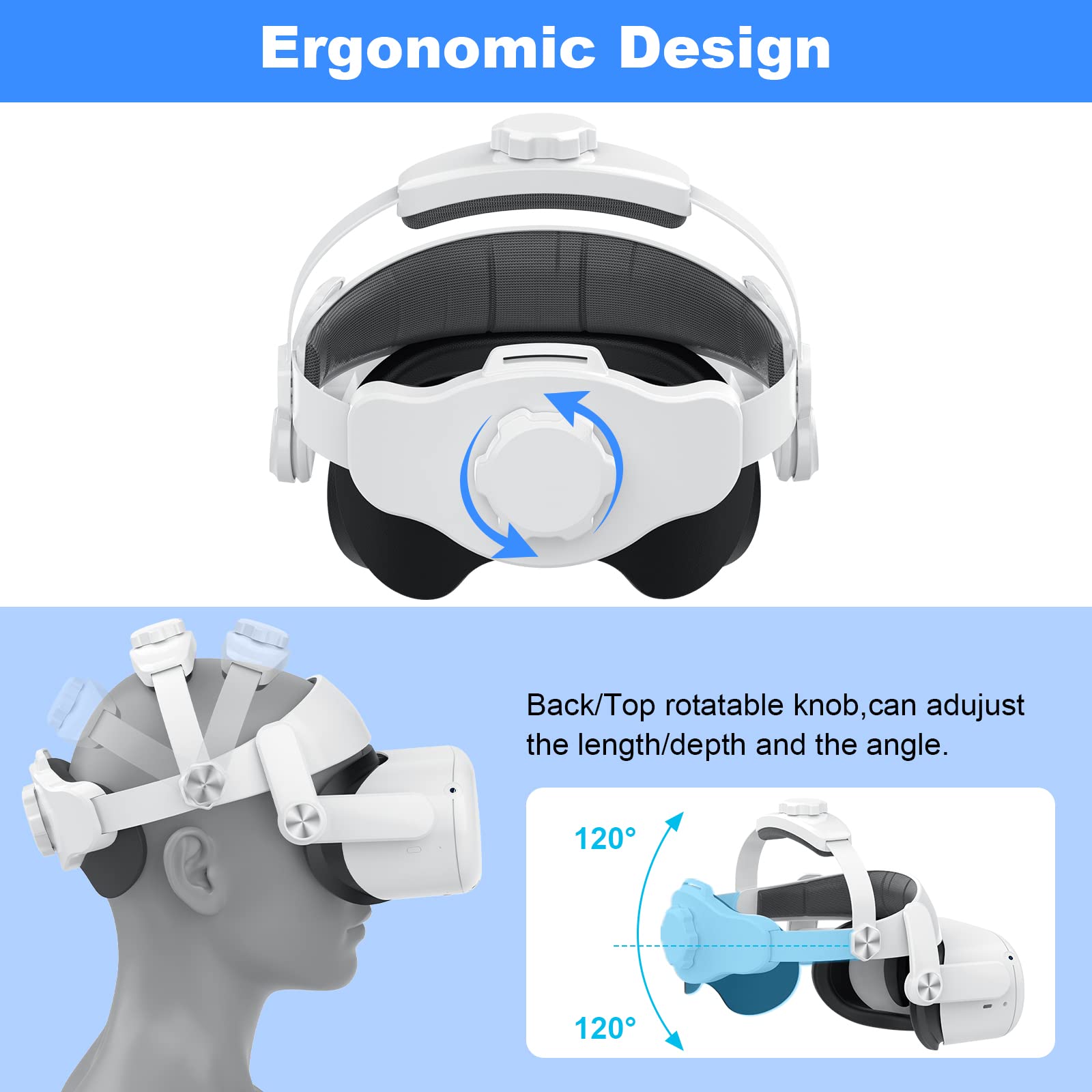 Head Strap for Oculus Quest 2 Whith VR Sweat Band(3pcs), Replacement Adjustable Strap for Quest 2 Elite Straps, Enhanced Support & Gaming Immersion, Balance Weight Design in VR