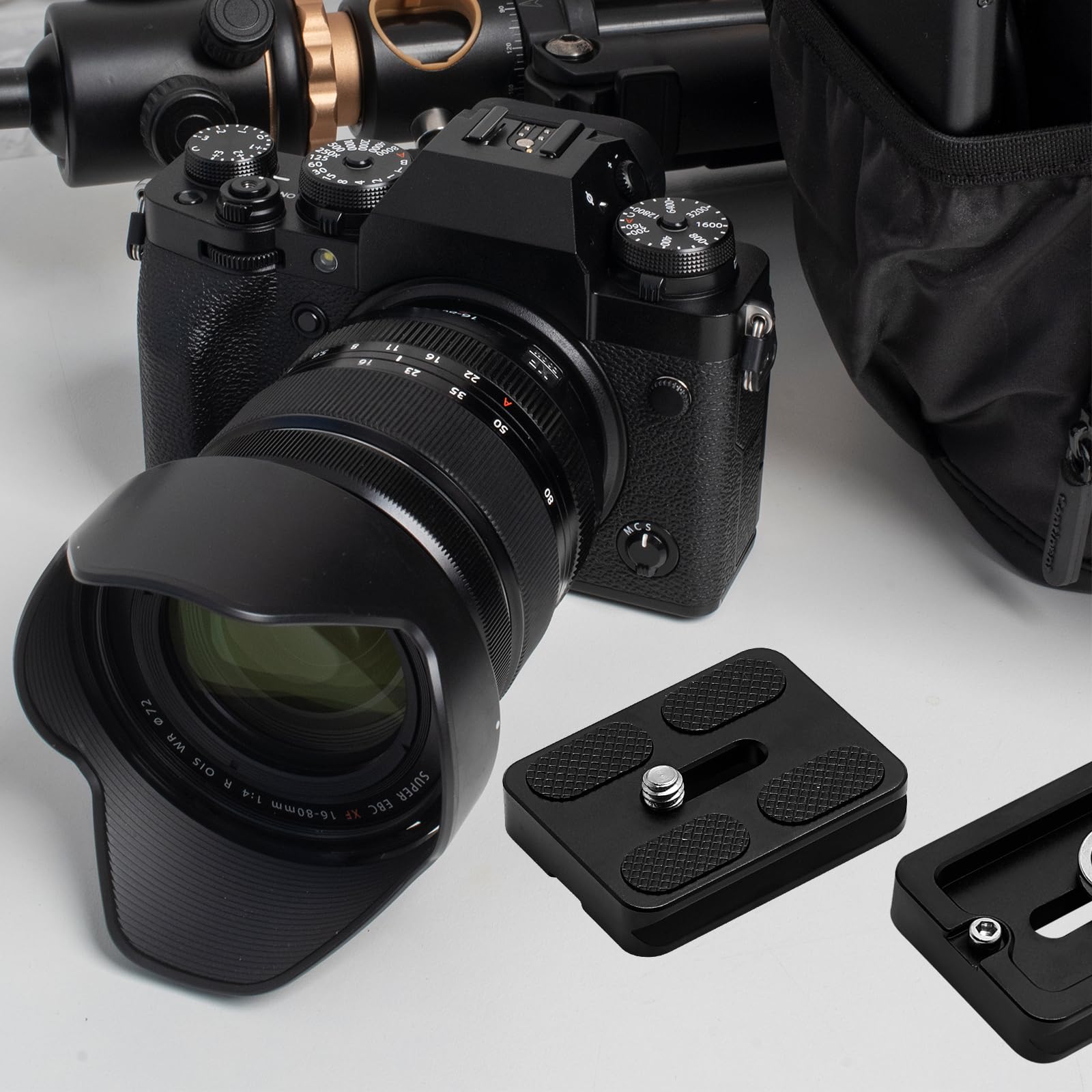 Junwapy 2 Pieces PU-50 50mm Universal Quick Release Plate with 1/4 Inch Screw, Black Metal Tripod Mount Plate Fits Standard for Camera Tripod Ball Head