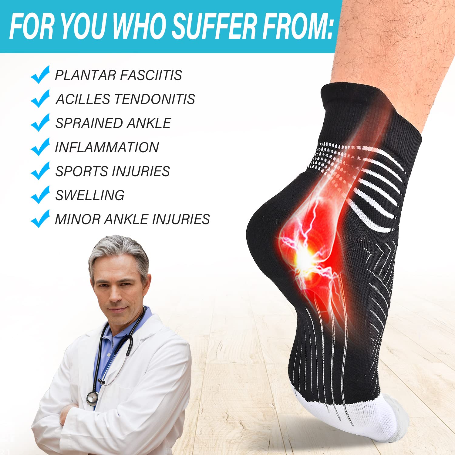 IRAMY Compression Ankle Support Running Socks Coolmax Wicking Women Men 3 Pairs Quarter Athletic Plantar Fasciitis Socks