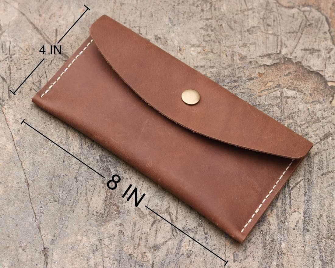 Handmade Leather Wallet with Card Slots, Coin Pocket, Large Capacity Long Envelope Wallet Tan Brown