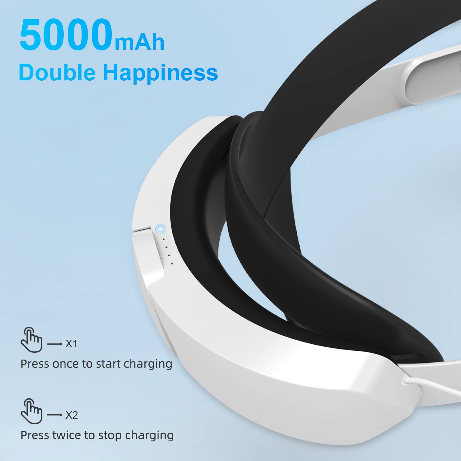 Head Strap for Oculus Quest 2, Built-in 5000mAh Battery Pack, Simple Connection and Lightweight Design, Extend 6hrs Playtime for Quest 2/Meta VR