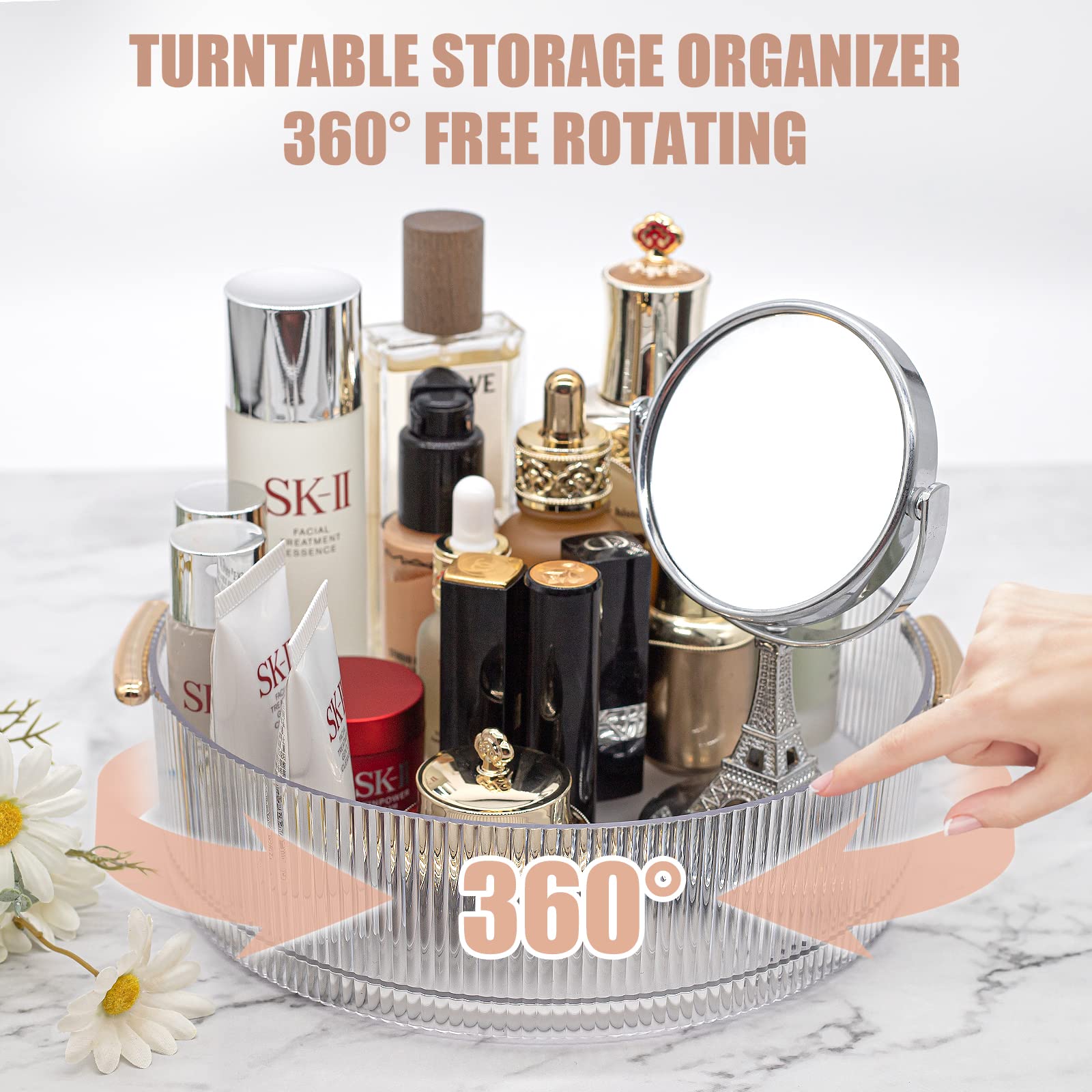 Makeup Perfume Organizer Perfume Tray, 360 Degree Rotating Rotating Makeup Organizer Lazy Susan Cosmetic Desk Storage Lotions Display Cases Organizador de Maquillaje with Large Capacity