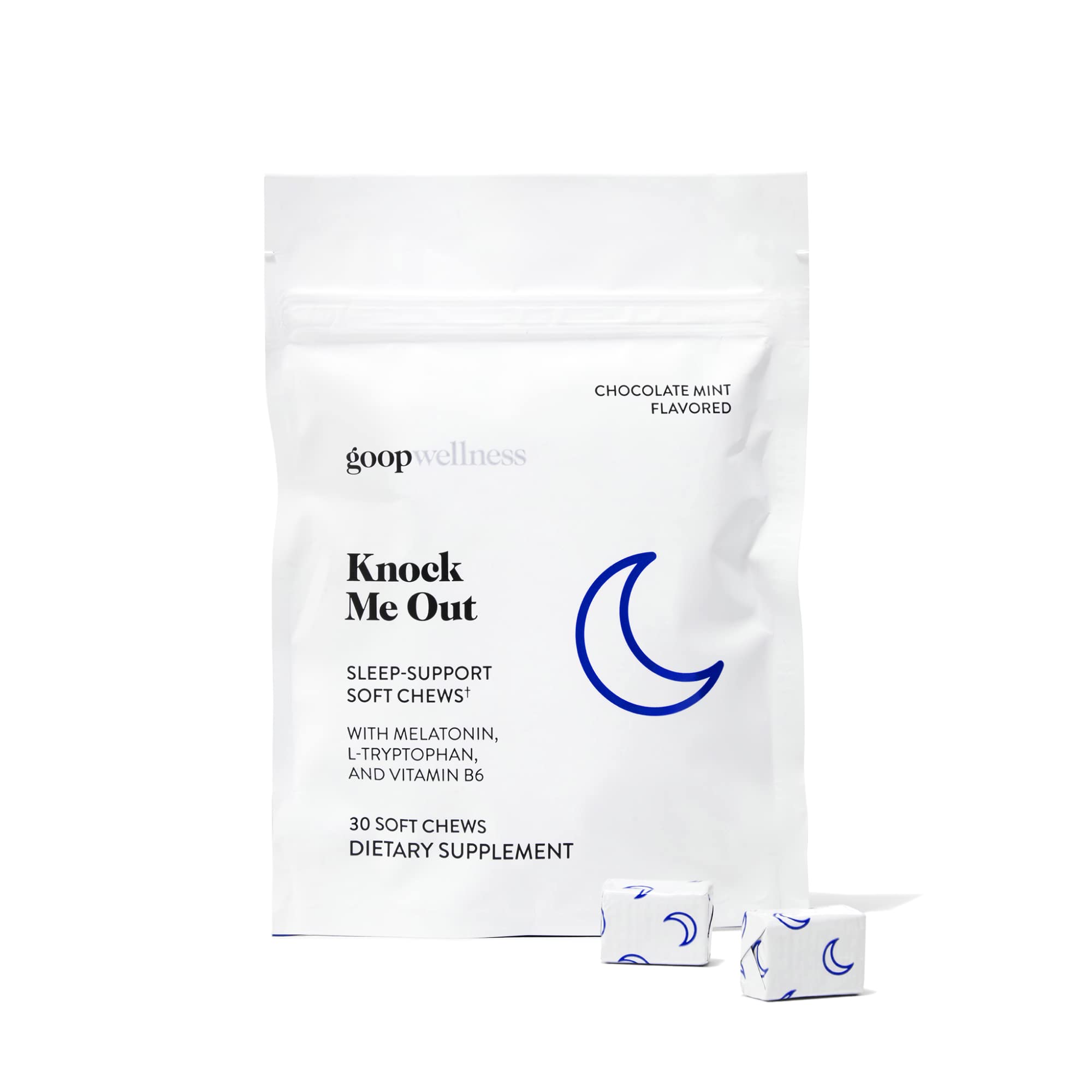 goop Knock Me Out Soft Chews | Melatonin Chews for Sleep Support | Chocolate Mint Flavored | Melatonin, L-Tryptophan, and Vitamin B6 | 30 Count
