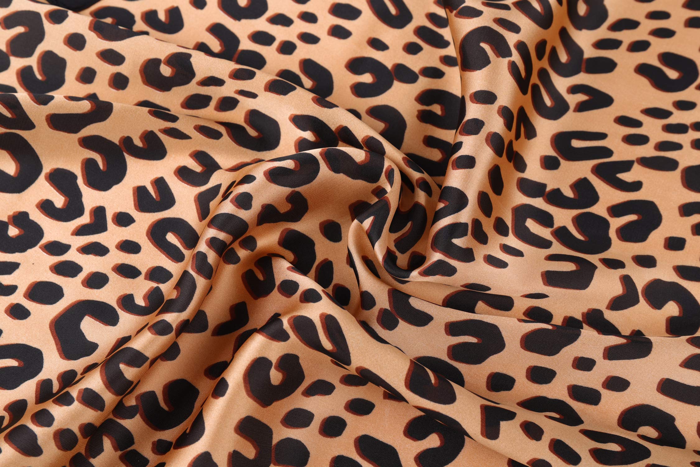 GERINLY Animal Print Scarfs for Women Leopard Neck Scarf Satin Head Scarf for Ponytail Brown Silk Purse Scarf (Leopard)