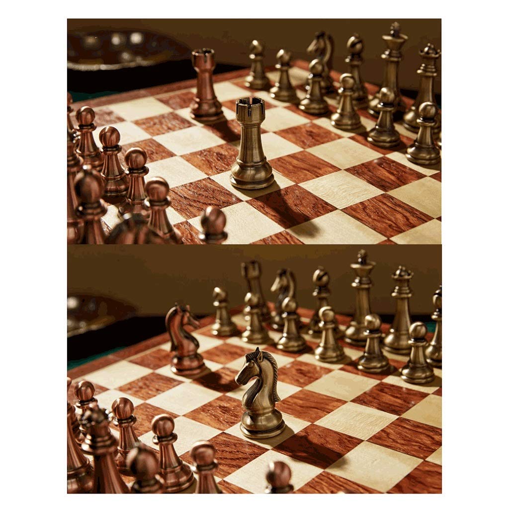 International Metal Chess Set for Kids Adults with Wood Board and Storage Metal Standard Pieces Classic Game Chess Set Chess Set