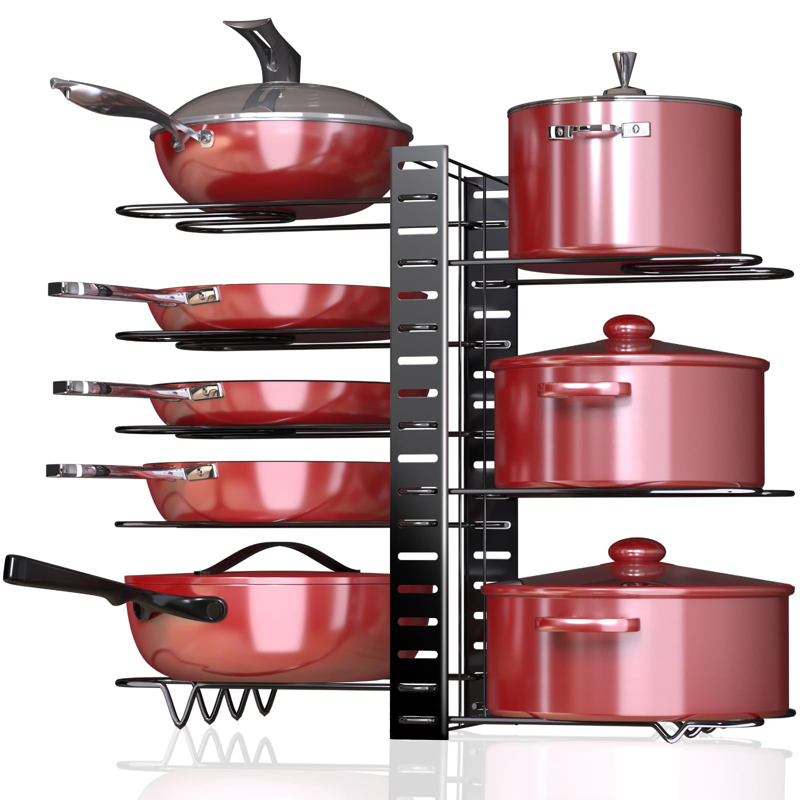 HAOWUJIN Pot And Pan Organizer For Cabinet, 3 Diy Methods Pot Organizer Rack for Under Cabinet, Kitchen 8 Tiers Adjustable Cookware Bakeware Cookie Sheet And Cutting Board Pot Lid Organizer