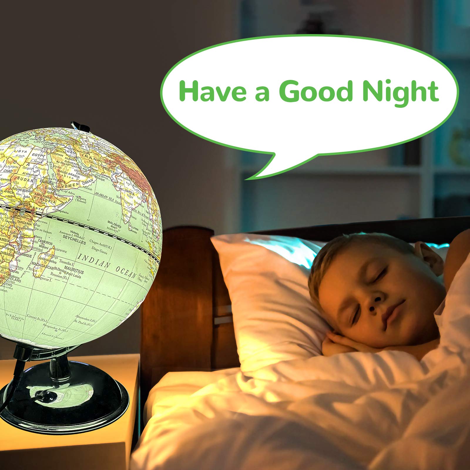 Globe for Kids Learning, 8 Inchs Relief Interactive World Globe Illuminated Night Light Built-in LED Decor Discovery World Educational Toys for Cafe Home and Office Decoration Gift