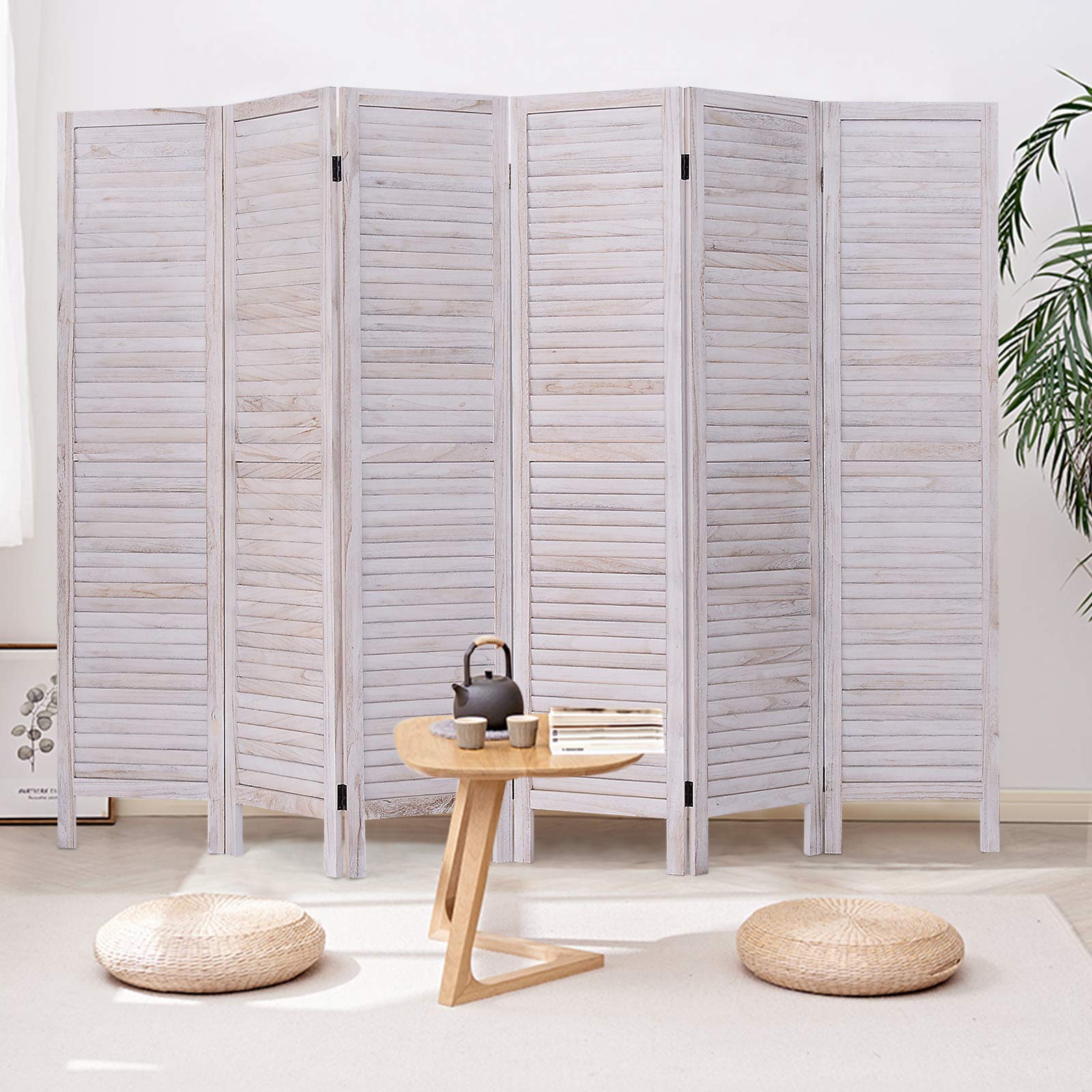 Happygrill 6-Panels Wooden Room Divider Folding Privacy Room Dividers Screen for Home Office, 5.5 Ft Tall