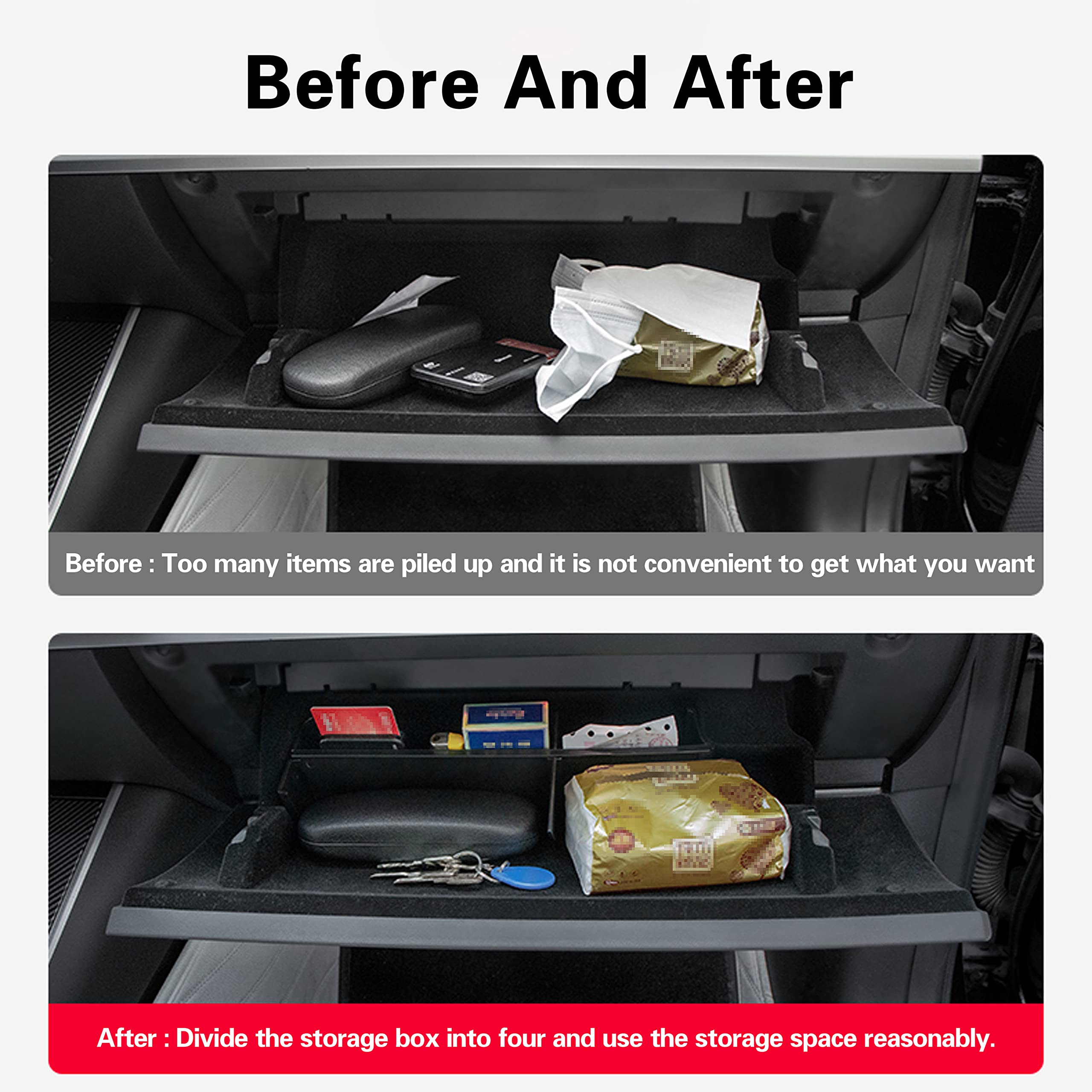Glove Box Organizer for 2021 Ford F150 - Glove Box (Lower) Tray Insert Glove Box Dividers ABS Black Materials Compartment Tray