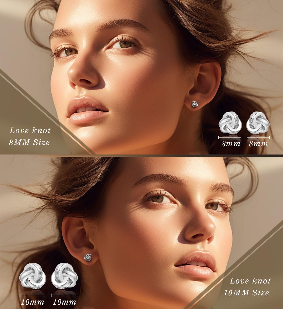 Gold Plated Sterling Silver Studs Love Knot Earrings For Women | Hypoallergenic & Nickle Free Jewelry for Sensitive Ears (10, white-gold-plated-silver)