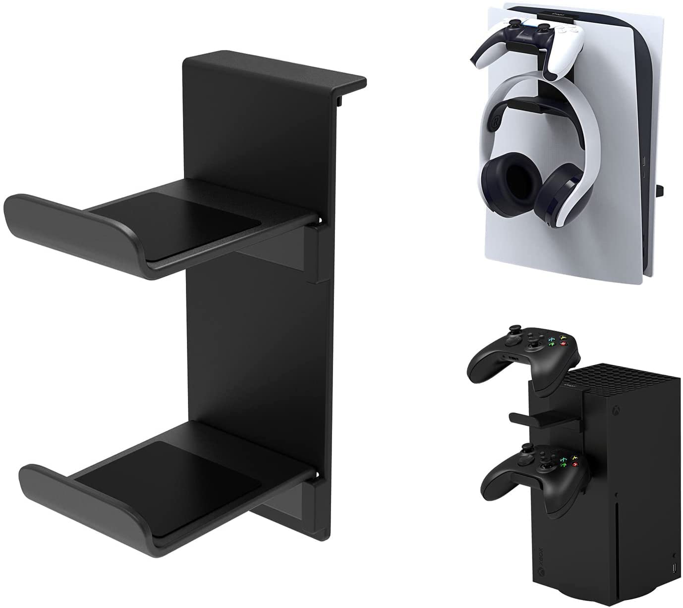 Headphone Hook Holder Stand & Gamepad Controller Stand for PS5, Xbox Series X, Screwless Portable Storage Rack Accessories - Black