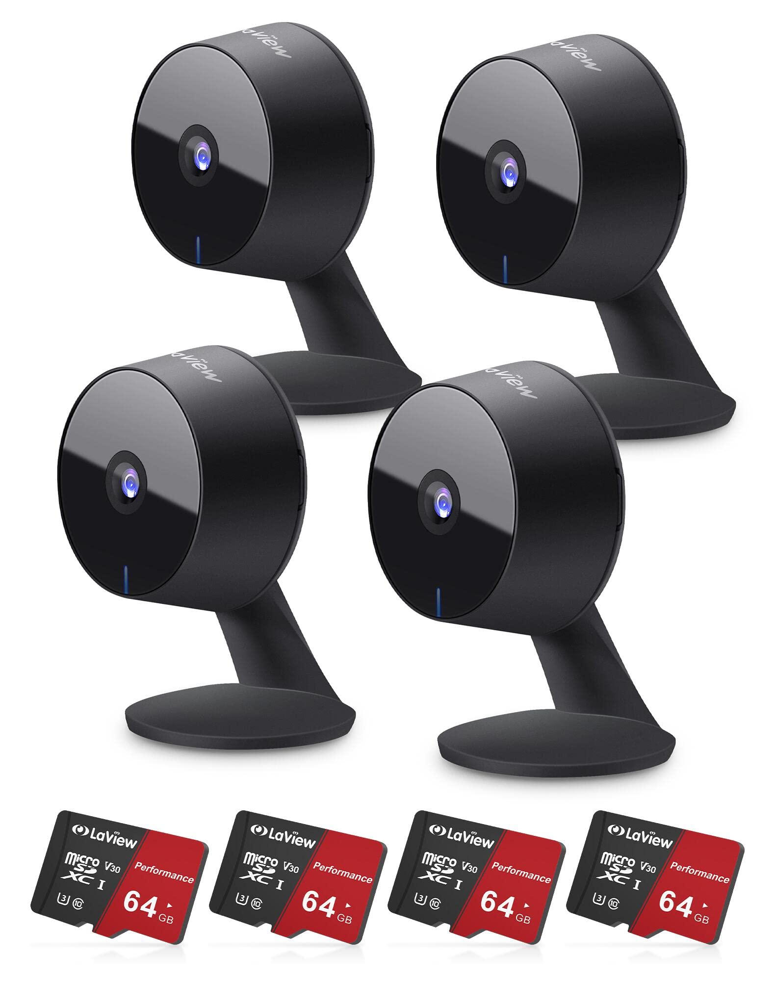 LaView Security Cameras 4pcs with 4pcs SD Card, Home Security Camera Indoor 1080P, Wi-Fi Cameras for Pet, Motion Detection, Two-Way Audio, Night Vision, Works with Alexa, iOS & Android & Web Access