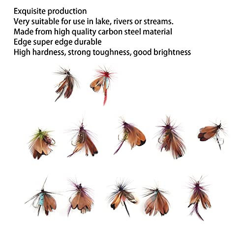 HOLPPO 12 Pcs Fly Fishing Lure,Durable Nylon Fly Lure with Hook,Easy to Carry Exquisite Workmanship Insect Water Surface Flying Bait Fishing Tool