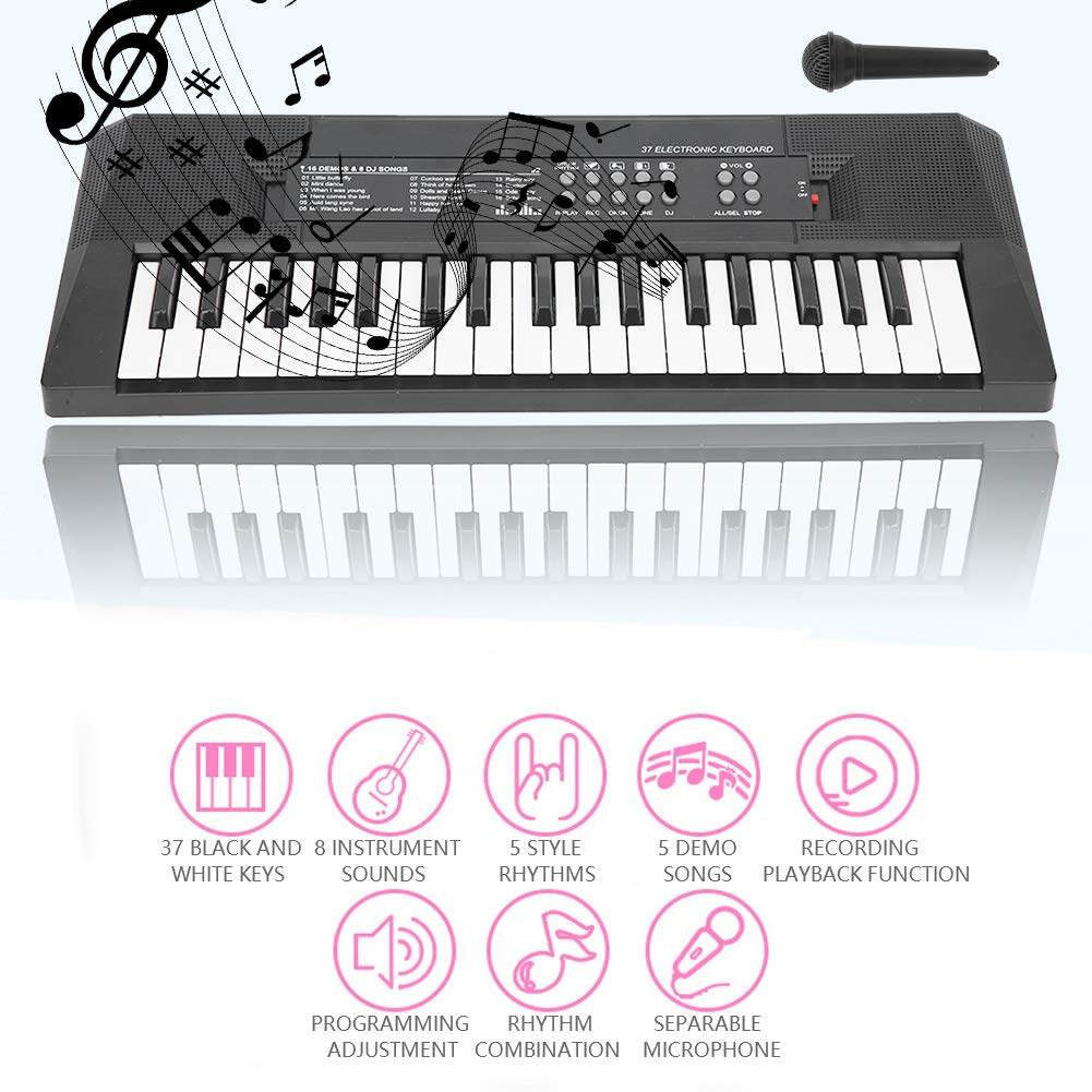 HOLPPO Electric Keyboard,Durable Plastic 37 Key Piano,Adjustable Volume Dual Power Supply Portable Keyboard Piano Microphone Recording Function