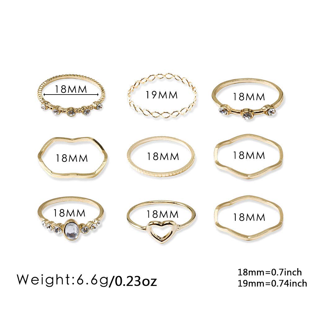 GRAEEN Knuckle Rings Index Finger Rings Hollow Love Rose Gold Ring Sets for Women (Pack of 9) (Style 1)