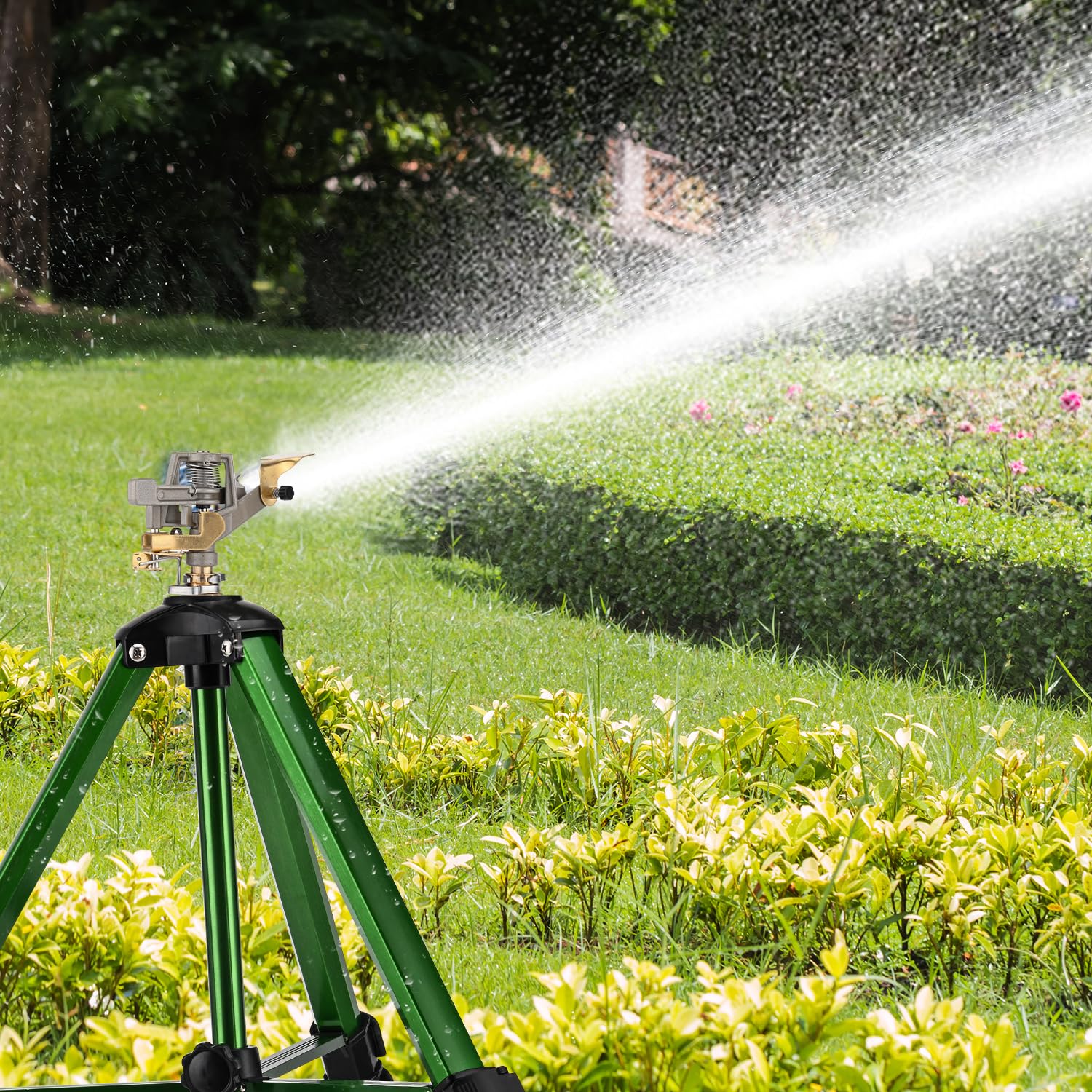 Lawn Sprinklers for Yard, Pattiumo 360°Tripod Sprinklers for Yard Large Area, 3/4" Connector, Adjustable Height 16-37”, Heavy Duty Sprinklers for Garden/Yard/Patio, 1Pack